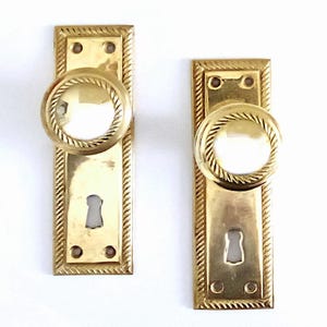 2 Brass Doorknobs With Keyhole Plates Set of 1950s Architectural ...