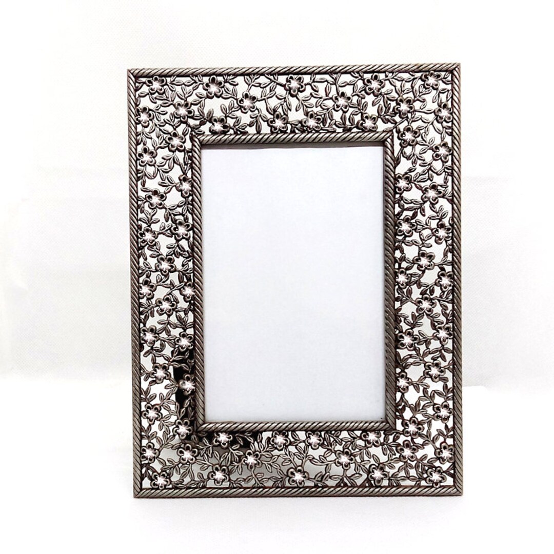Metal Photo Frame Faux Diamonds Flower Pattern Vintage Glazed Photo ...