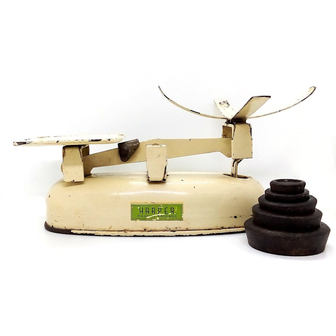 Kitchen Scales Antique Metal Weighing Scales & Iron Weights Made in ...