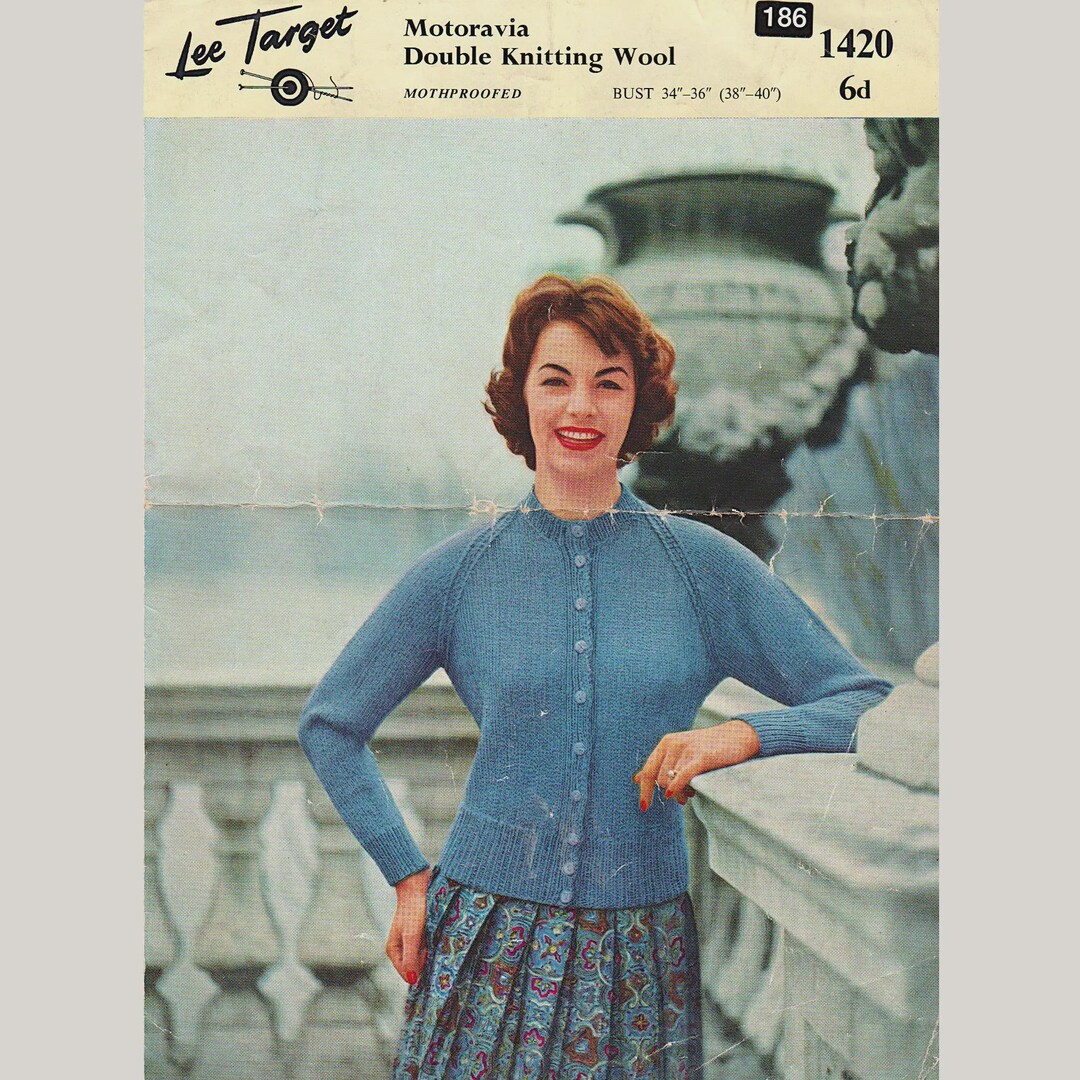 Lee Target 1420 1950s Women’s Raglan Cardigan Knitting Pattern Double ...