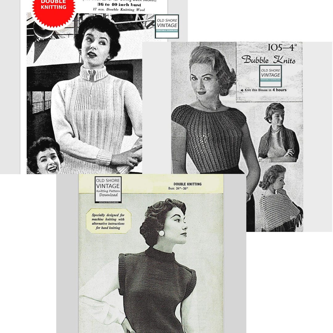 Vintage 1940s–50s Women’s Knit Pattern Bundle | 3 PDF Downloads | Bust ...