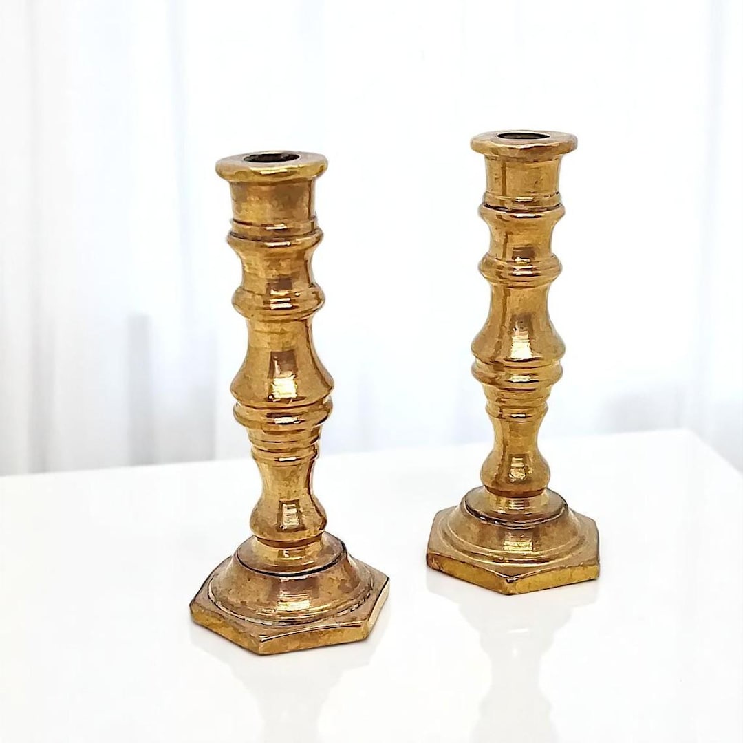 Vintage 1950s Mini Brass Candlesticks | 2-inch Solid Brass Taper ...