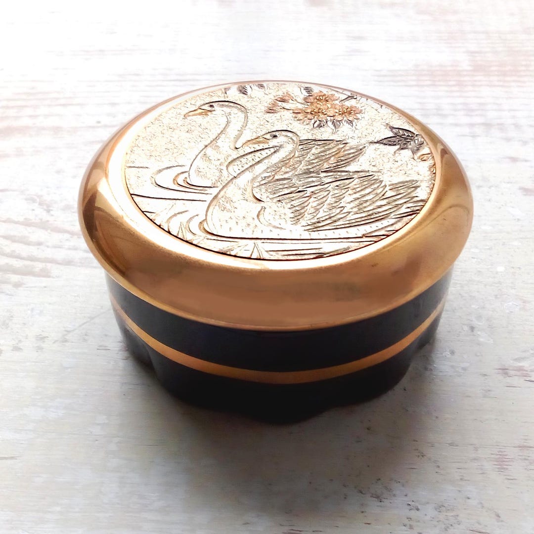 Chokin Trinket Box With Lid Black and Gold Art of Chokin Gold & Silver ...