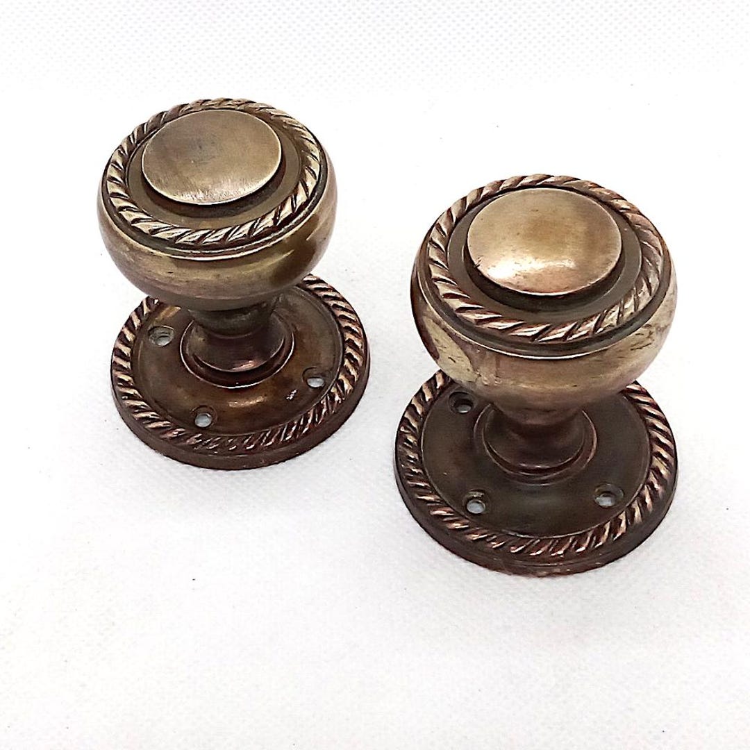 Brass Door Knobs With Back Plates Vintage Set of 2 Twist Rope Pattern ...