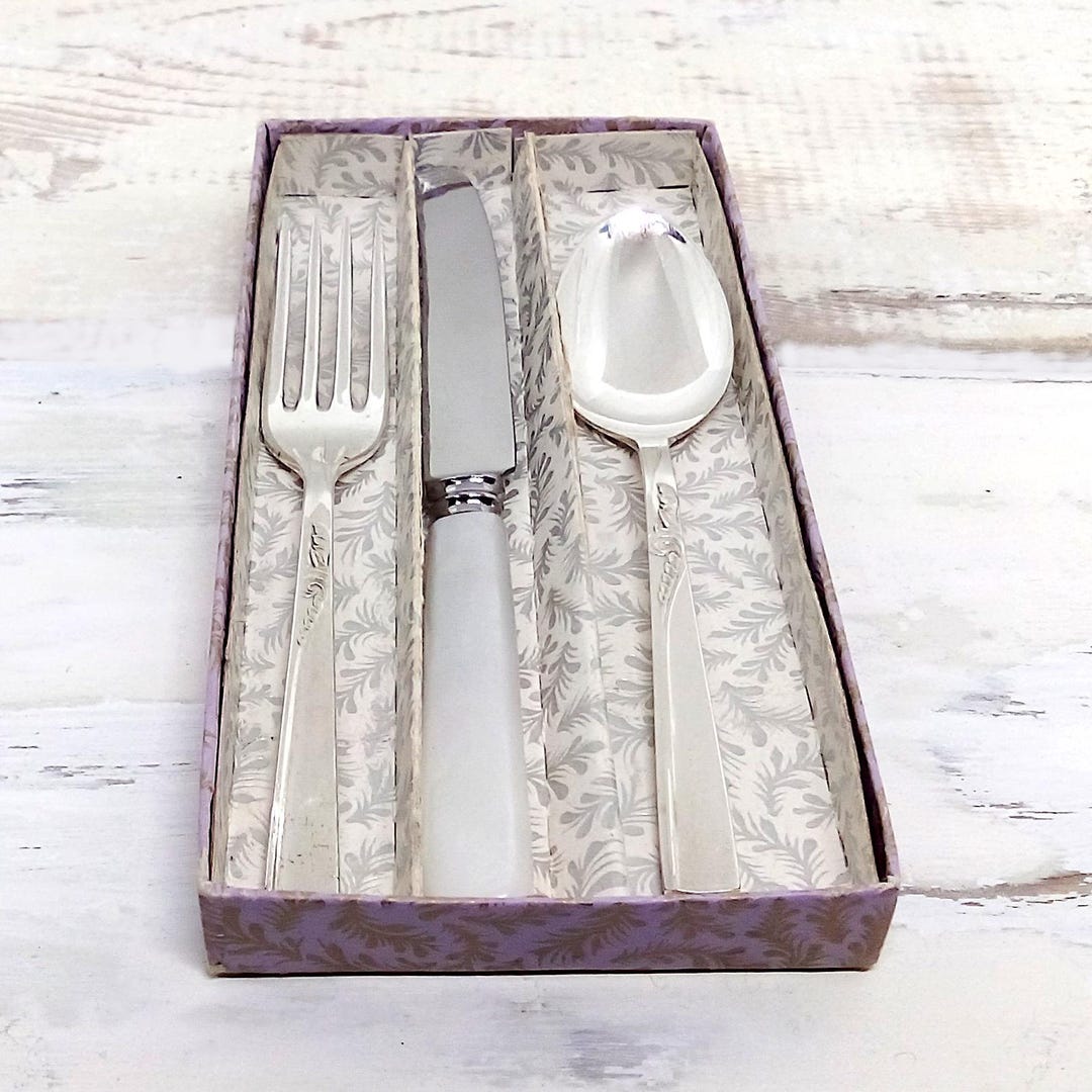 Childrens Cutlery Set Silver Plate Baby Christening Gift Viners of ...