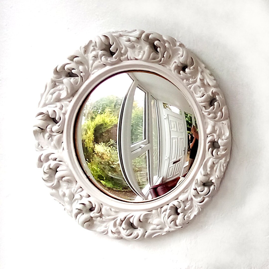 Round Mirror Vintage Plaster Butler's Mirror Convex Glass & Ornate ...