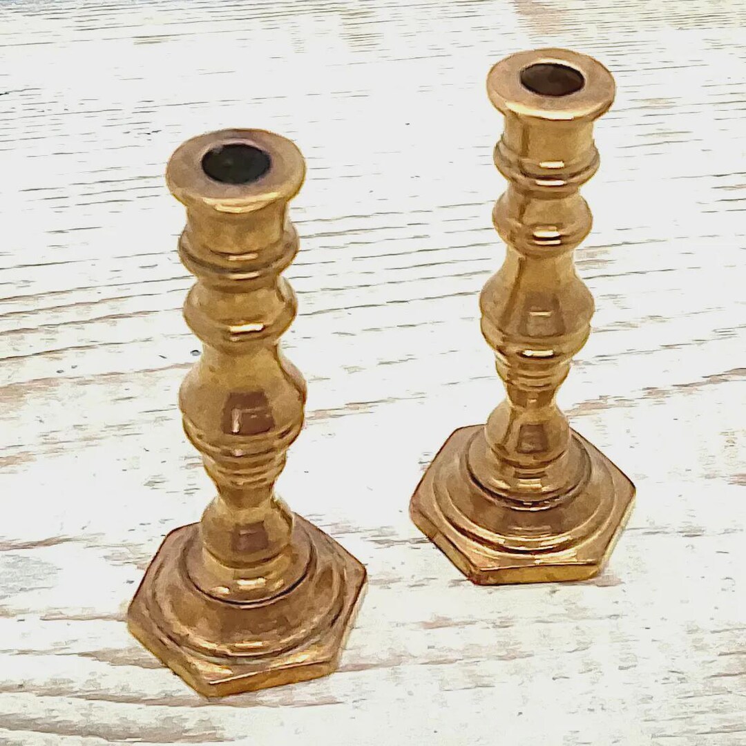 Mini Brass Candlesticks | 1950s English Taper Holders | 2" Solid Brass ...