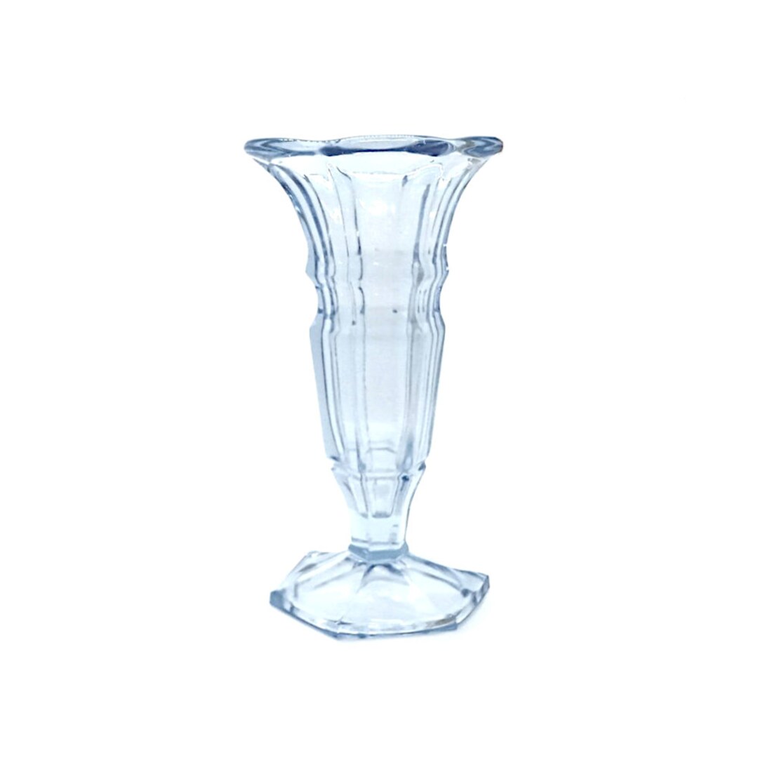 Art Deco Vase Blue Glass Flower Holder Flute Shaped 6 Inch Vase With ...