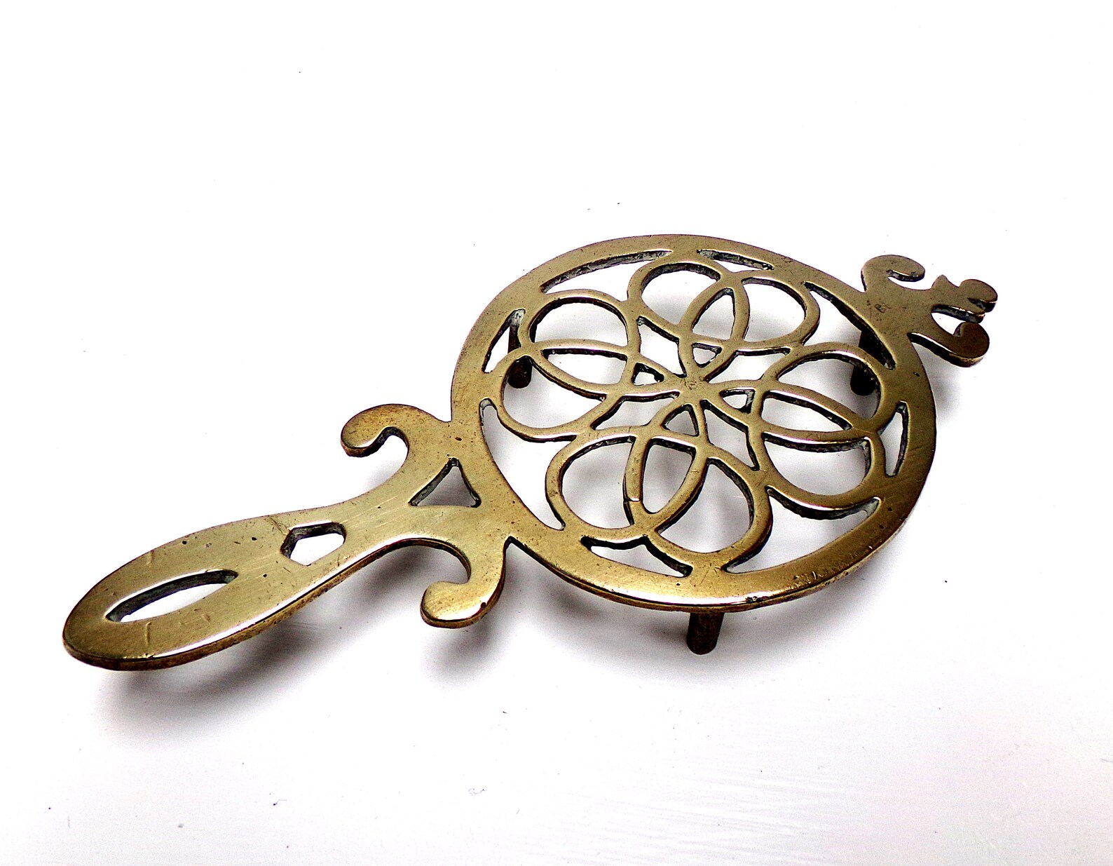 Antique Brass Trivet With a Handle on Three Feet a Pot Stand | Etsy
