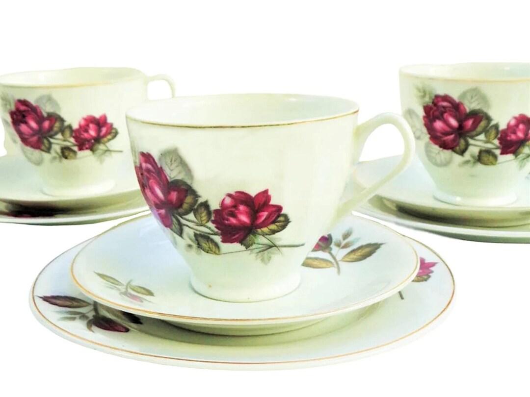 China Tea Set Imperial Fine China Red Rose Pattern 9 Piece Tea Set Cups ...
