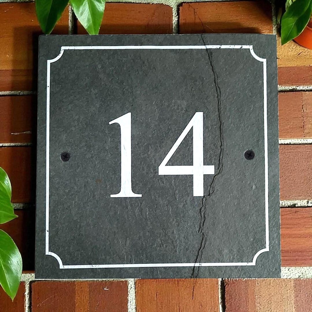 House Number 14 Sign | Handmade Slate Plaque | Irish-crafted Grey Tile ...