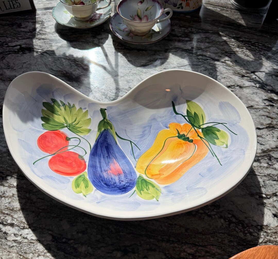 Ancora Italy Centerpiece Bowl: Hand-painted Vegetable Design, 14”x9” - Etsy