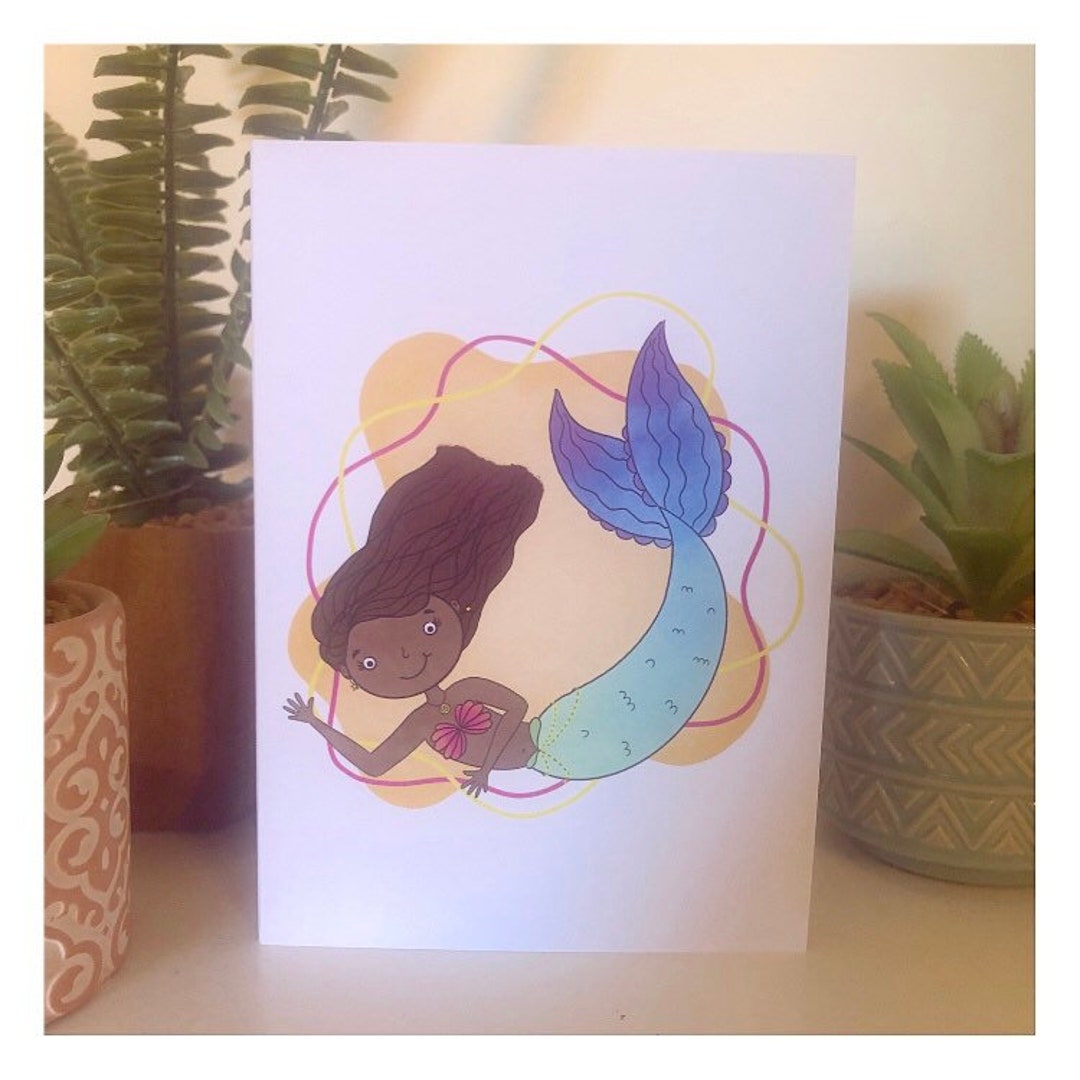 Turquoise Tailed Mermaid Blank Greeting Card - Etsy