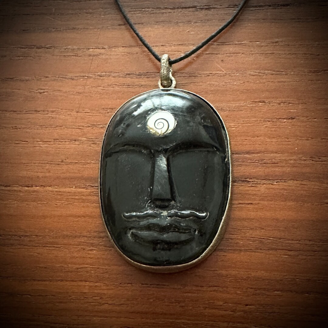 Original Lou Zeldis Hand Carved Horn and Sterling Face Pendant - Etsy