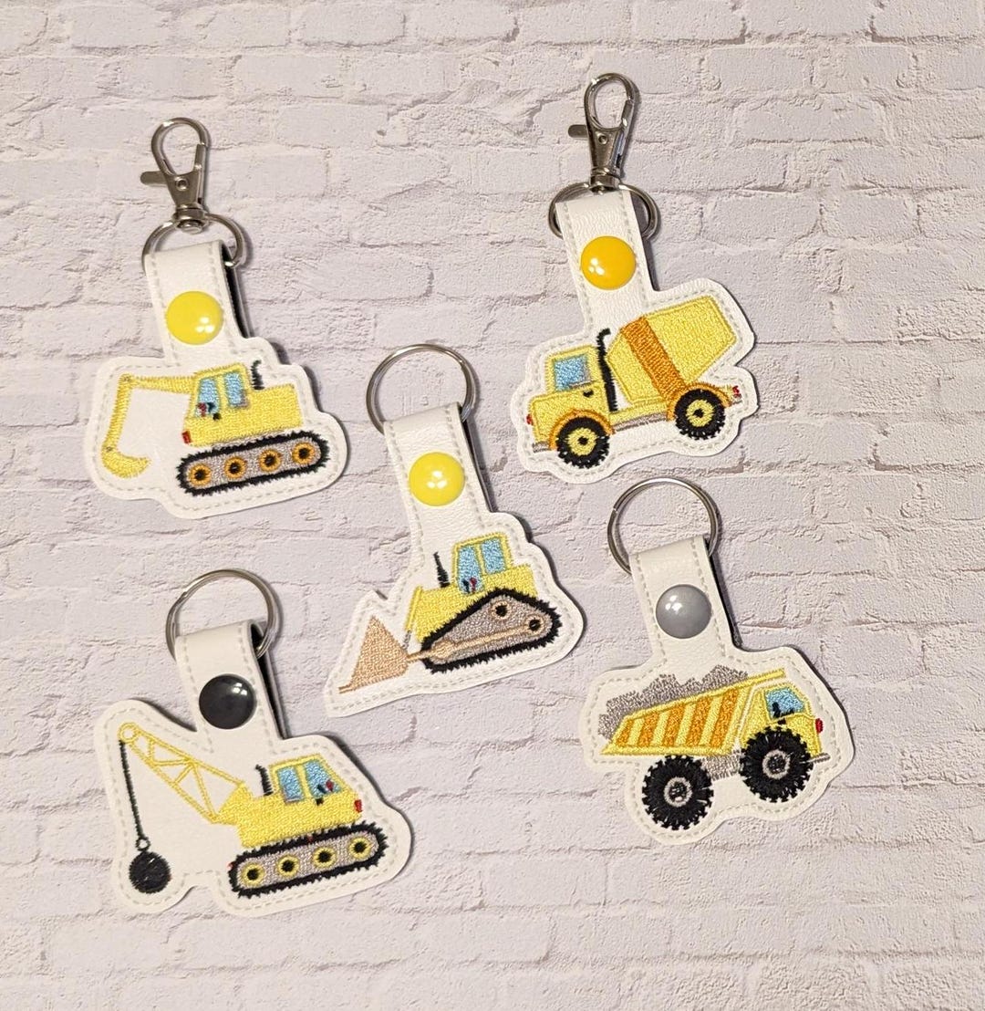 Construction Trucks Embroidered Keychain, Kids Bag Accessory - Etsy