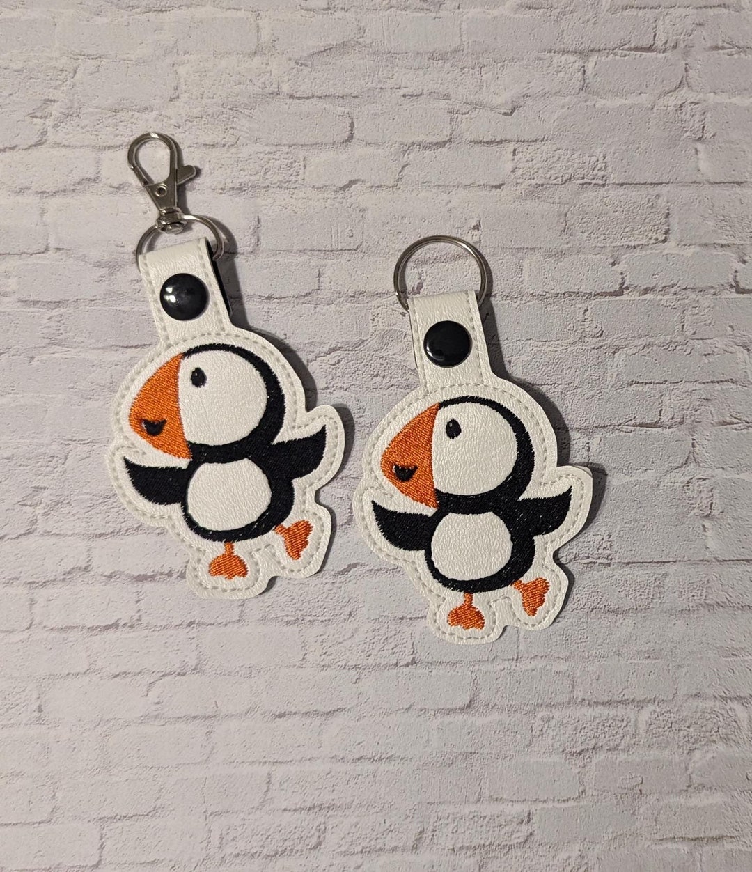 Embroidered Puffin Keychain: Snap Tab Key Fob, Bag Accessory - Etsy