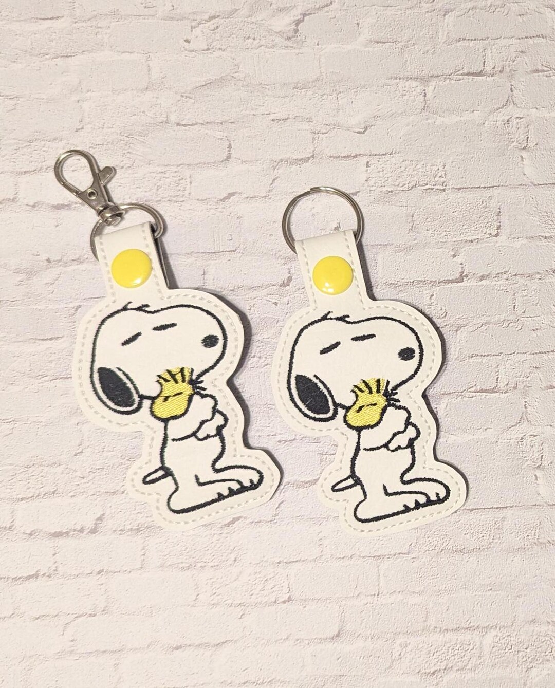 Snoopy Holding Woodstock Keychain / Bag Accessory / Keychain / Snap Tab ...