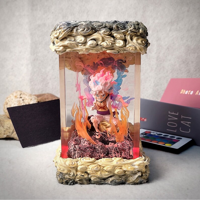 Luffy Gear 5 Anime Epoxy Resin Wood Lamp Diorama Night Light, Wireless ...