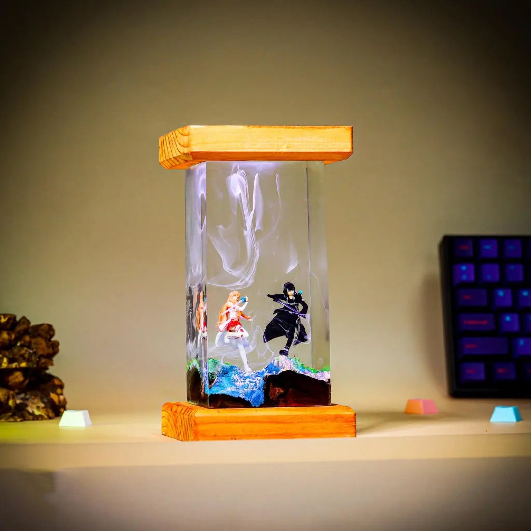 Kirito and Asuna Epoxy Resin Wood Lamp Night Light Unique Her Him Mom ...