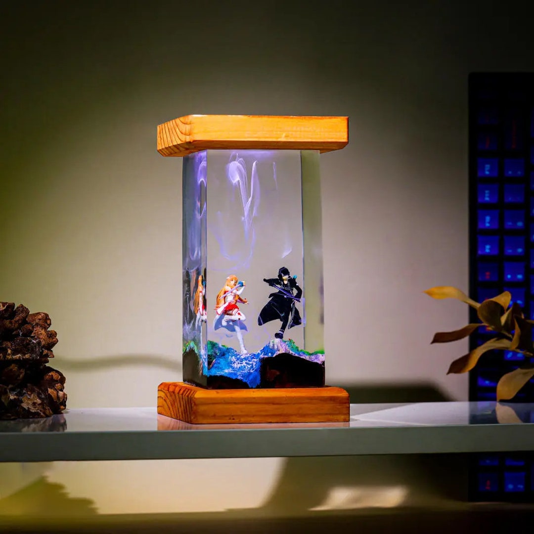 Kirito and Asuna Epoxy Resin Wood Lamp Night Light Unique Her Him Mom ...