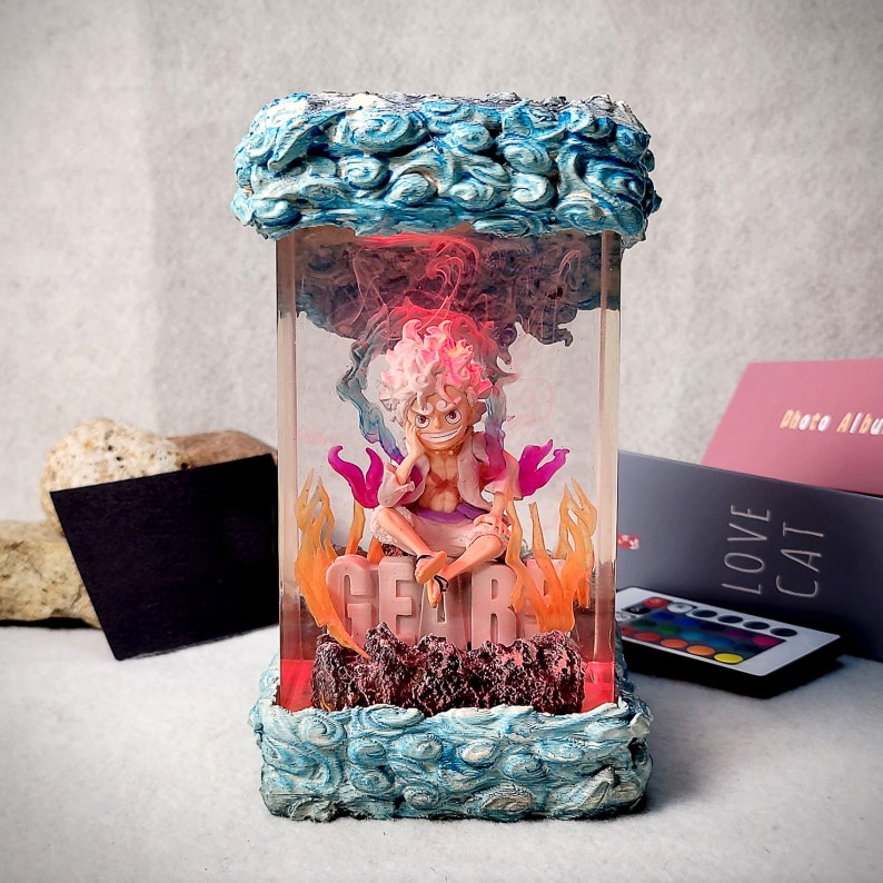Luffy Gear 5 Anime Epoxy Resin Wood Lamp Diorama Night Light, Wireless ...