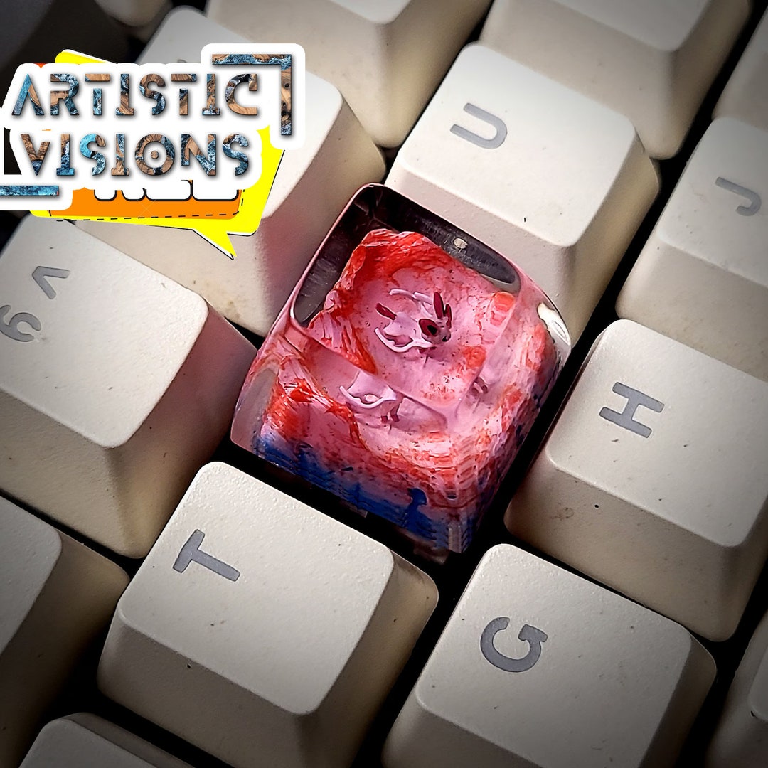 Sylveon PKM Keycaps, Anime Keycap Handmade, Resin Keycap, Keycap Custom ...