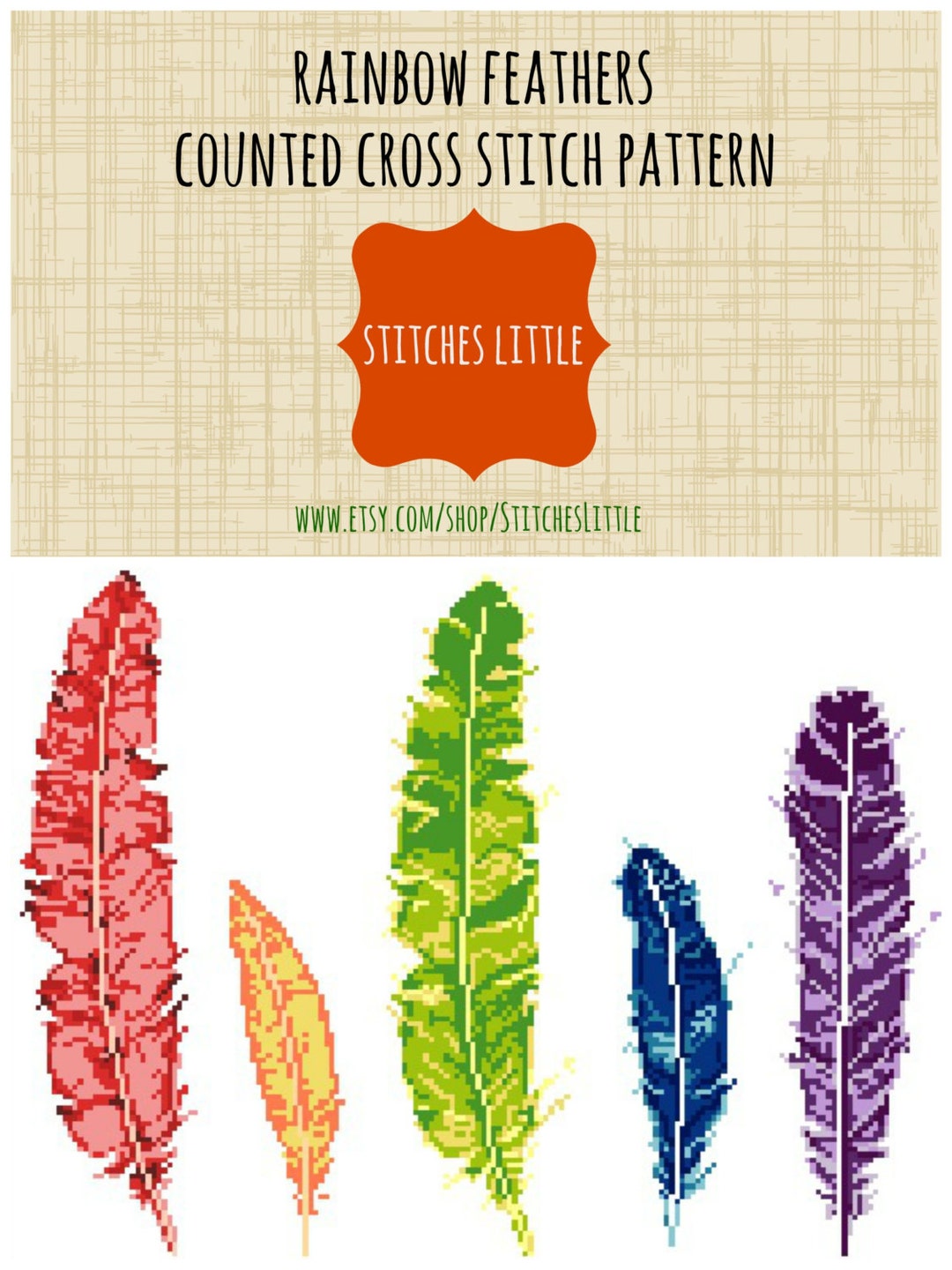 Feather Cross Stitch Pattern - Modern Cross Stitch - Rainbow Feathers ...