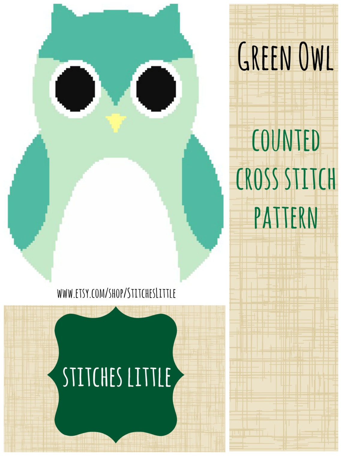Owl Cross Stitch Pattern Modern Cross Stitch Green Owl - Etsy