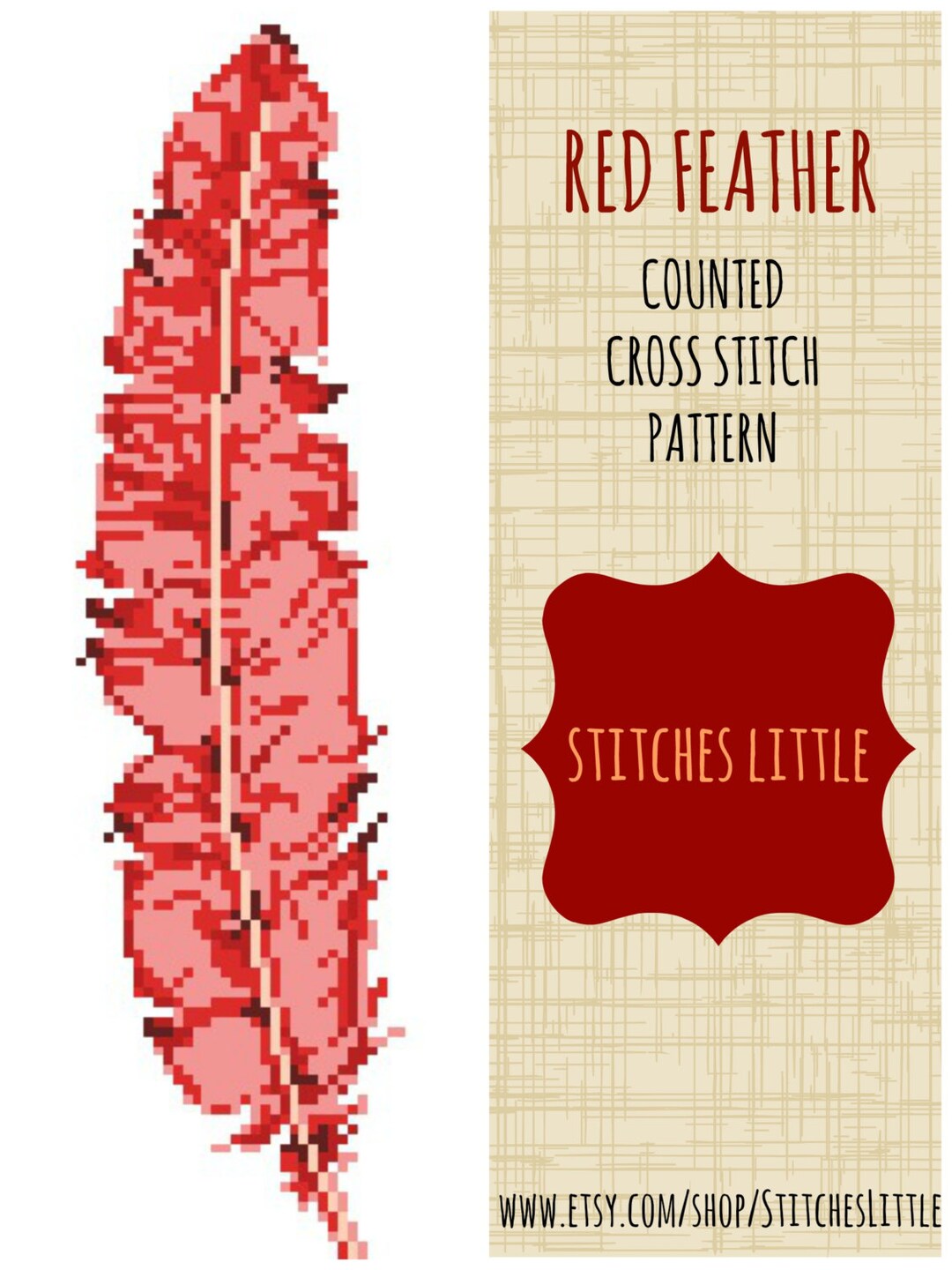 Feather Cross Stitch Pattern Modern Cross Stitch Pattern Red Feather ...