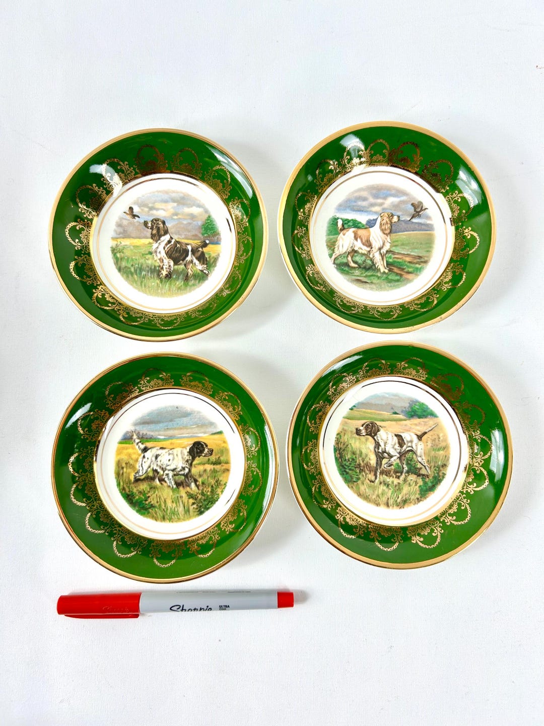 Full 4 X English Gun Dog Dished Plates Lightwood & Son Limited ...