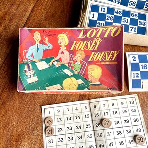 1950s Vintage Lotto or Housey Housey Board Game With Wooden Numerals ...