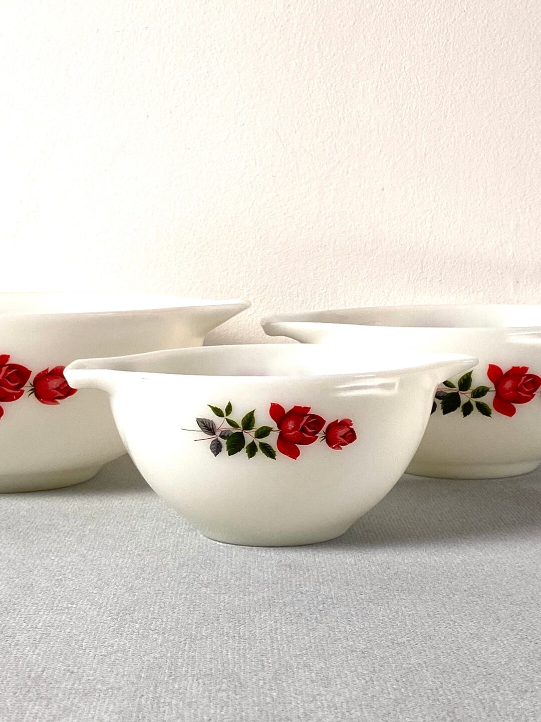 Mid Century JAJ Pyrex Set of 3 June Rose Cinderella Mixing Bowls Trio ...