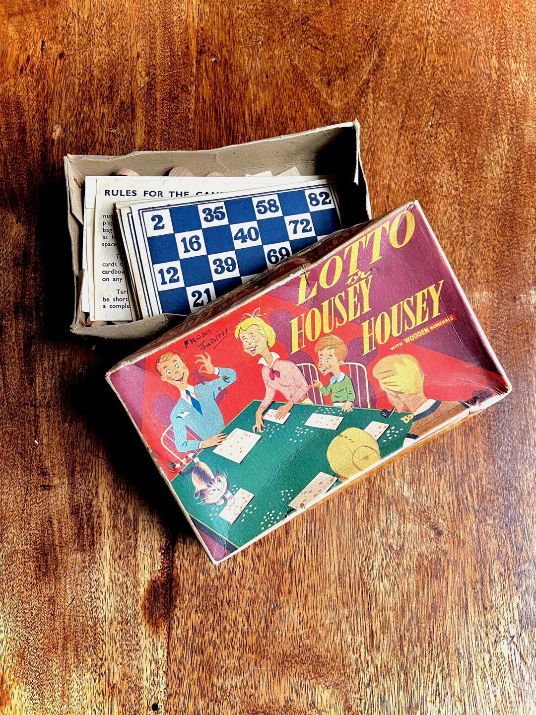 1950s Vintage Lotto or Housey Housey Board Game With Wooden Numerals ...