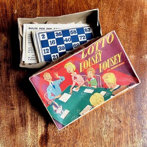 1950s Vintage Lotto or Housey Housey Board Game With Wooden Numerals ...