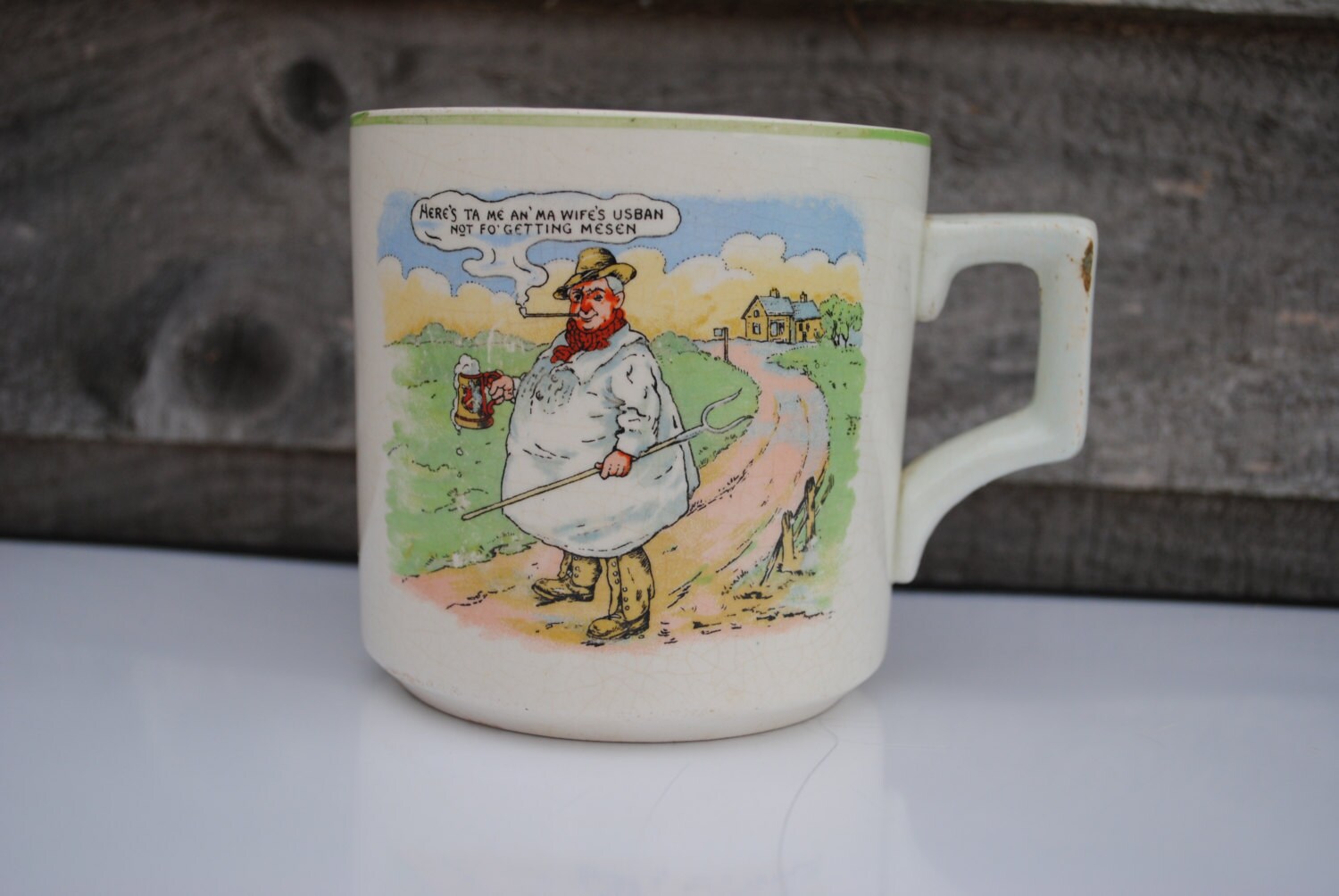 Tykes Motto Antique English coffee can mug 1930s Earthenware | Etsy