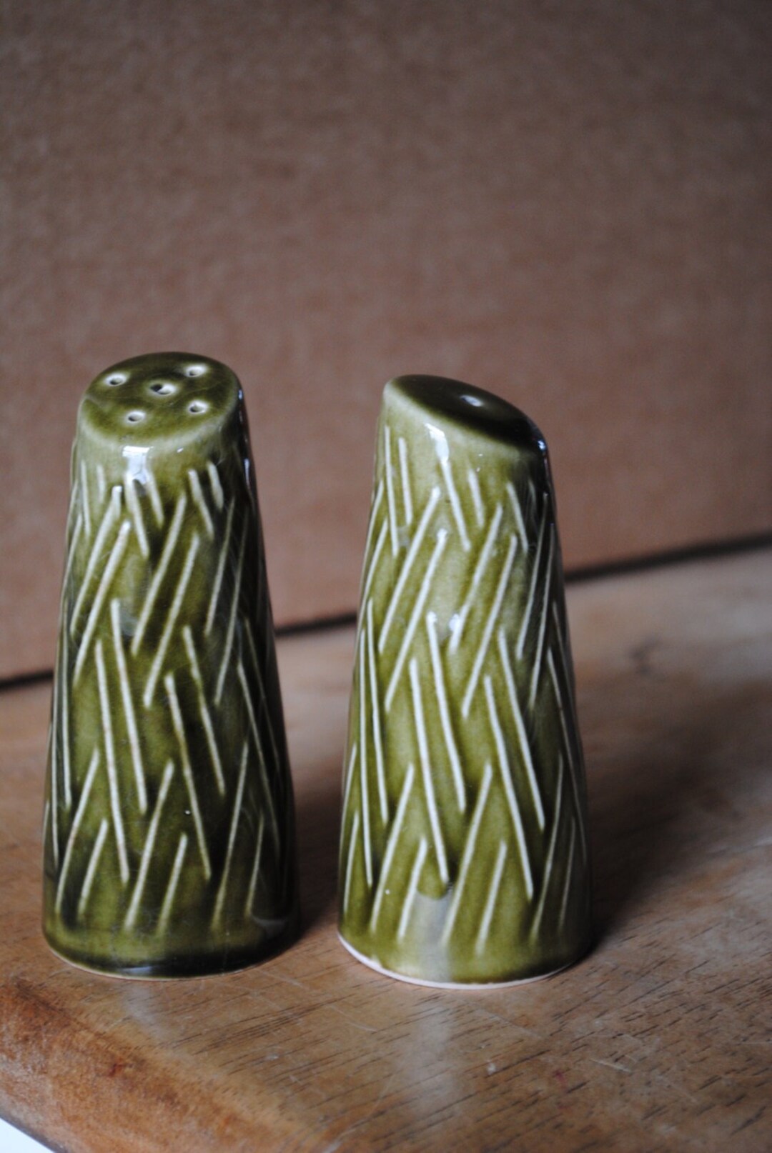 Salt and Pepper Pots C1960s Green Basket Weave Crown Devon Retro - Etsy