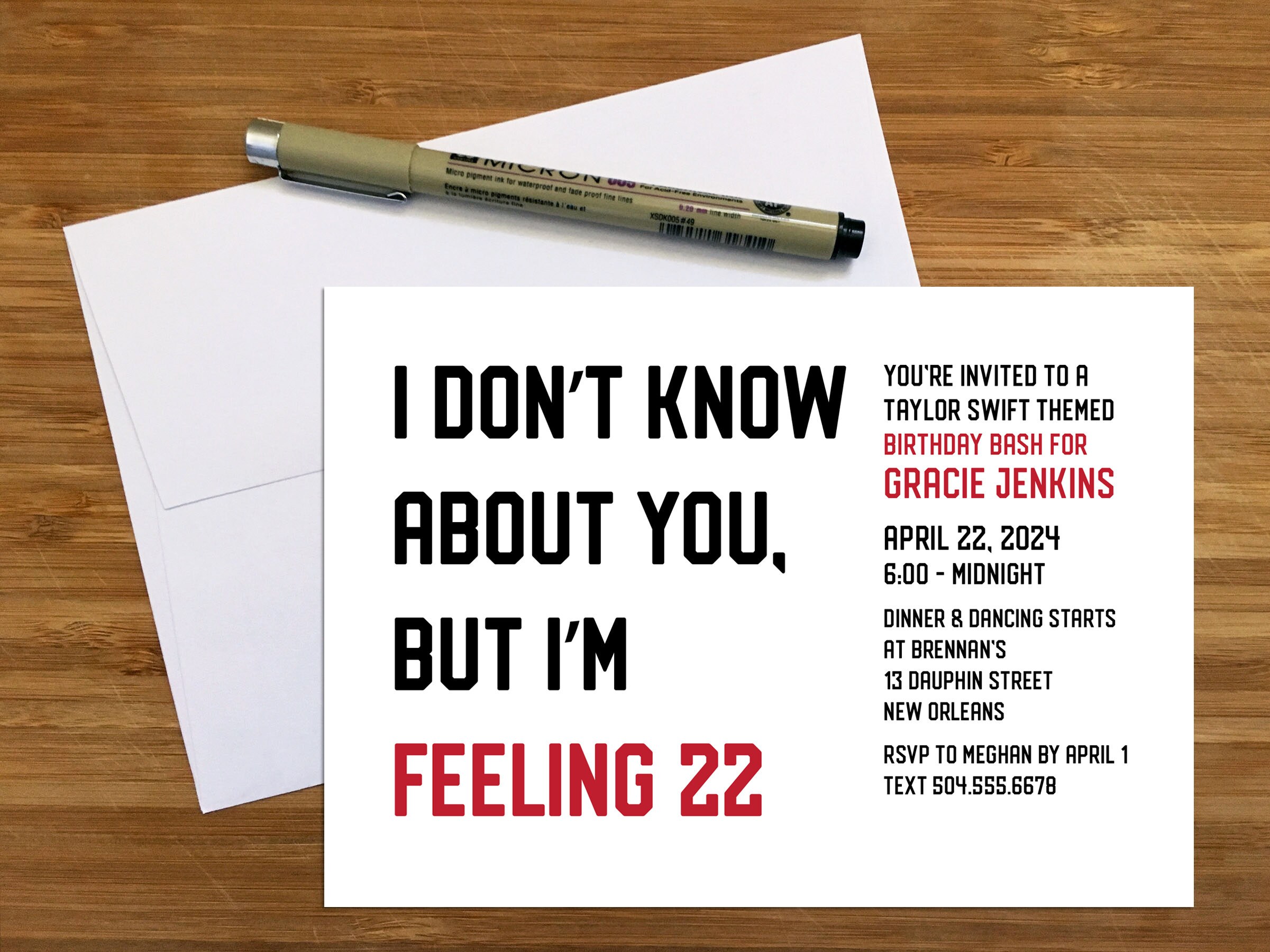 Feeling 22 Birthday Party Invitation - Personalized, DIGITAL OR PRINTED - Black and Red Taylor ...