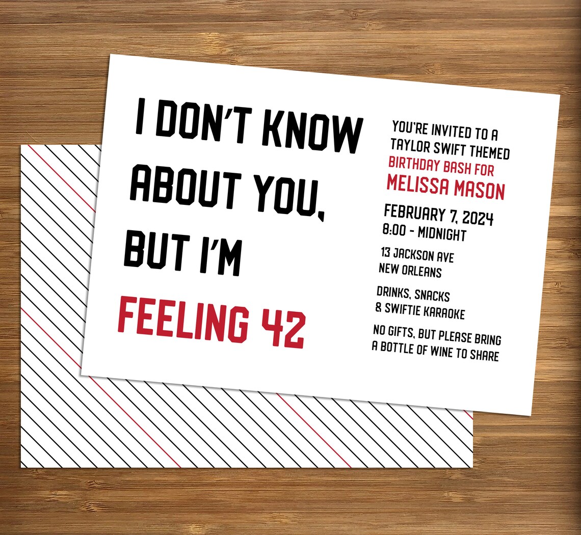 Feeling 22 Birthday Party Invitation Personalized Taylor Swift Themed Birthday Party Invitation ...