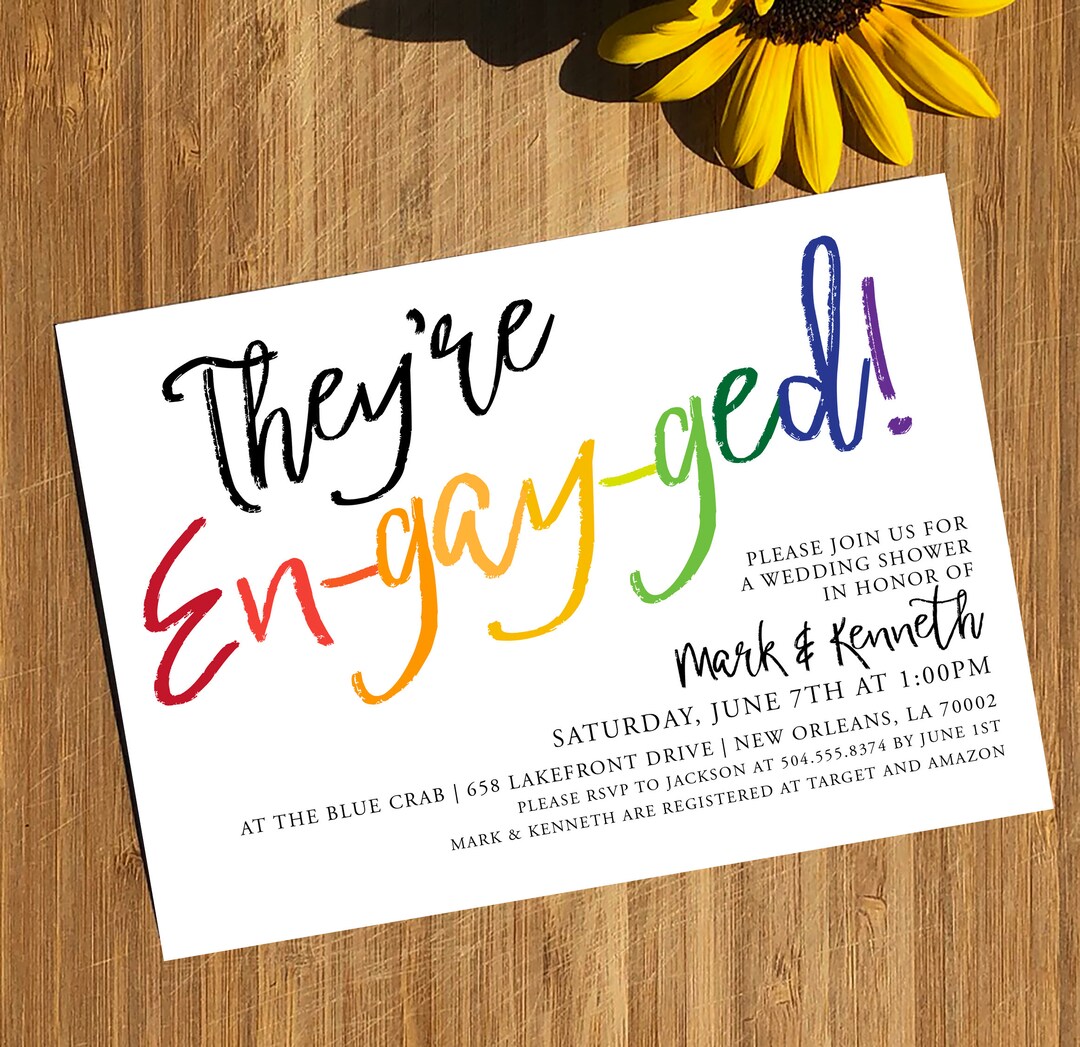 Same Sex Wedding, Gay Engagement Shower Invitations - Personalized ...