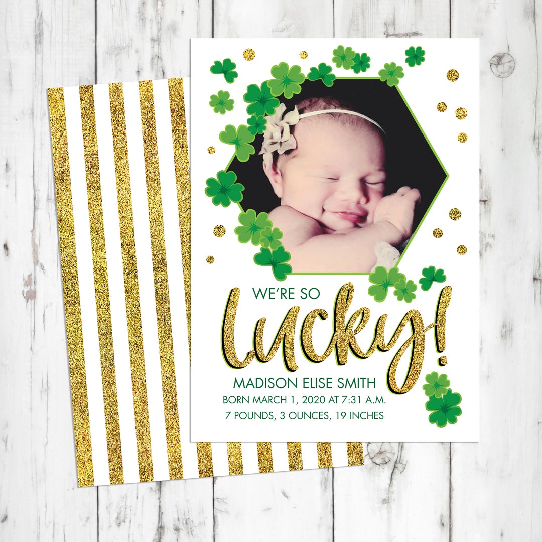 We're so Lucky Baby Birth Announcement Personalized, DIGITAL OR PRINTED ...