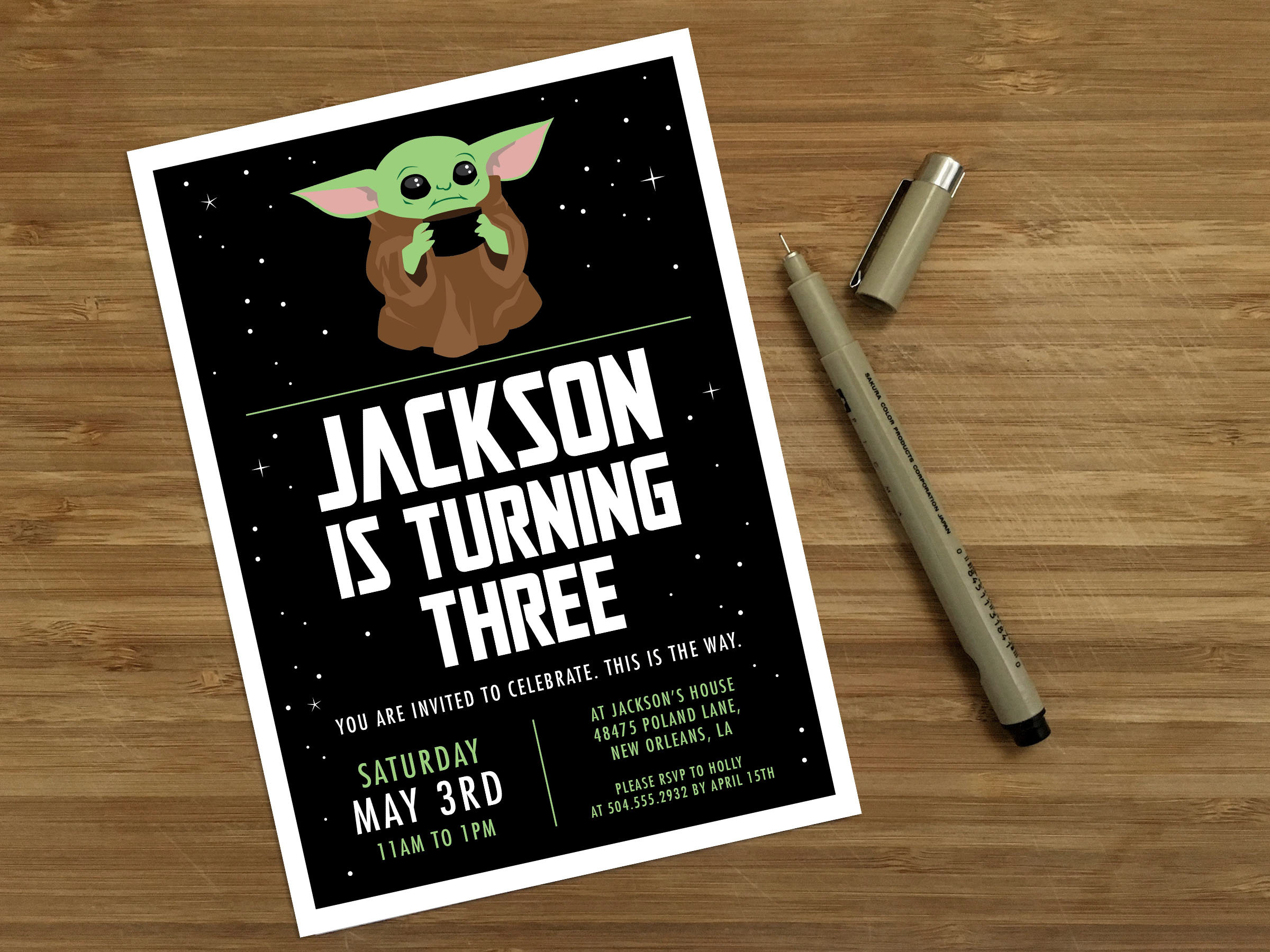 Invitación a la fiesta de cumpleaños inspirada en Baby Yoda Mandalorian ...