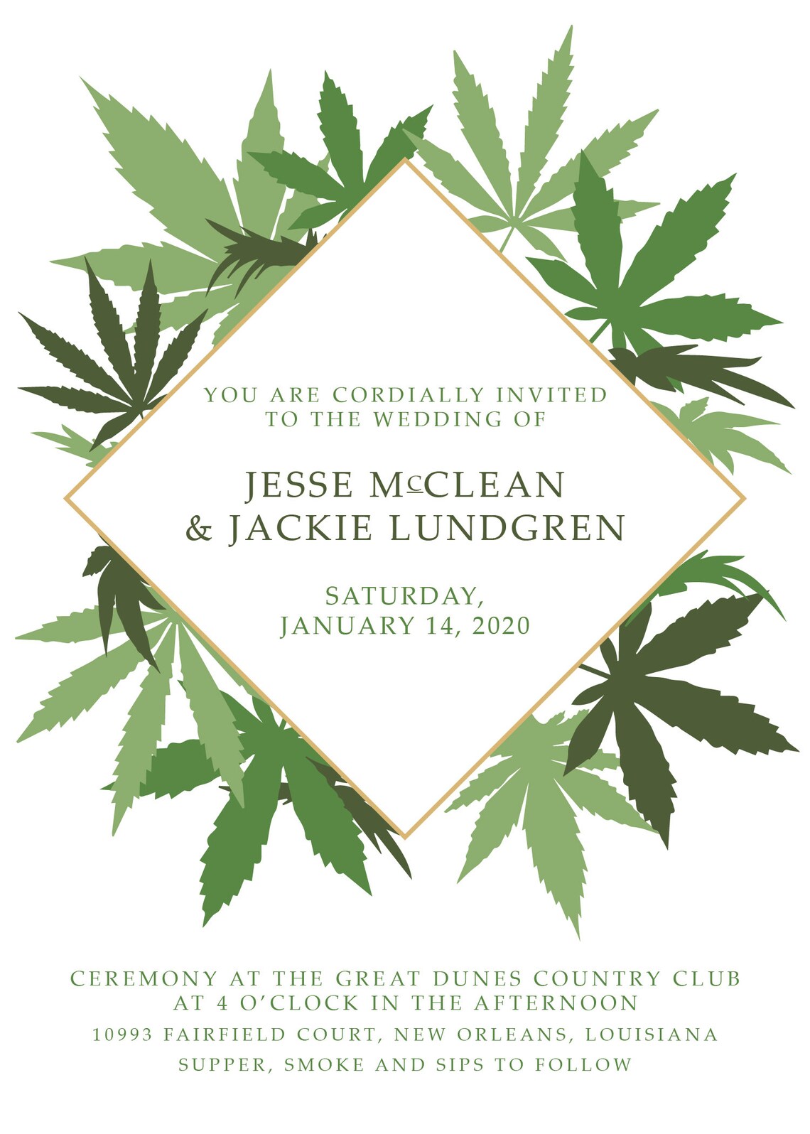 Cannabis Friendly Wedding Invitation - Personalized, DIGITAL OR PRINTED ...