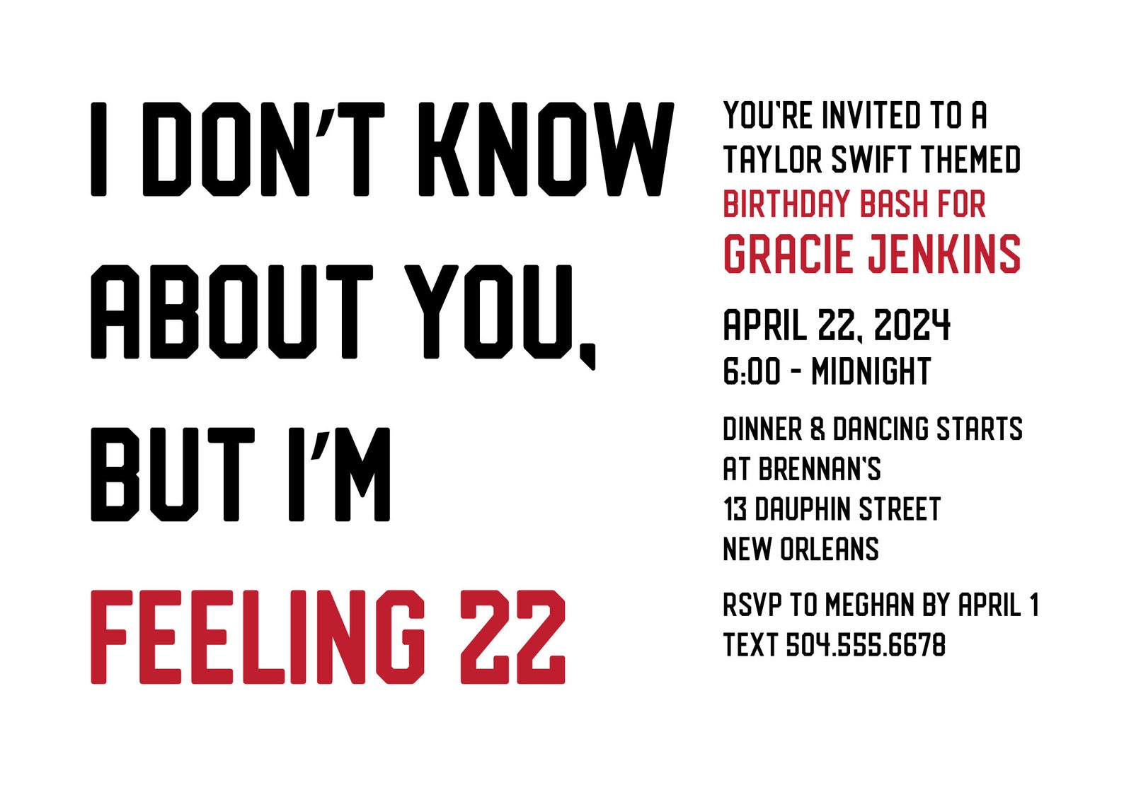 Tswift Birthday Invitation: Feeling 22, 32, 42 Party (digital or ...