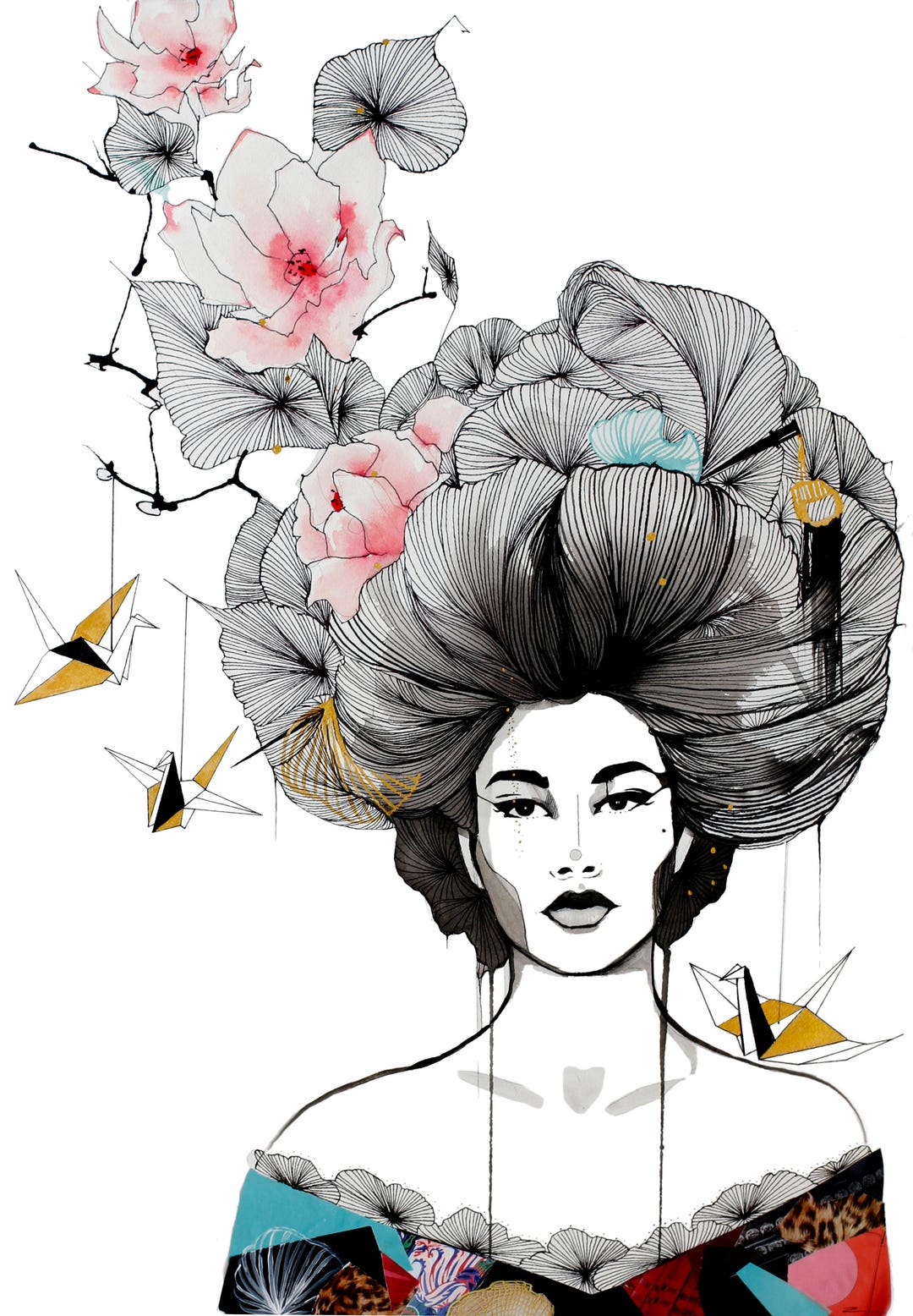 Portrait of a Geisha - GOLD Foil Print | From Original Watercolor ...