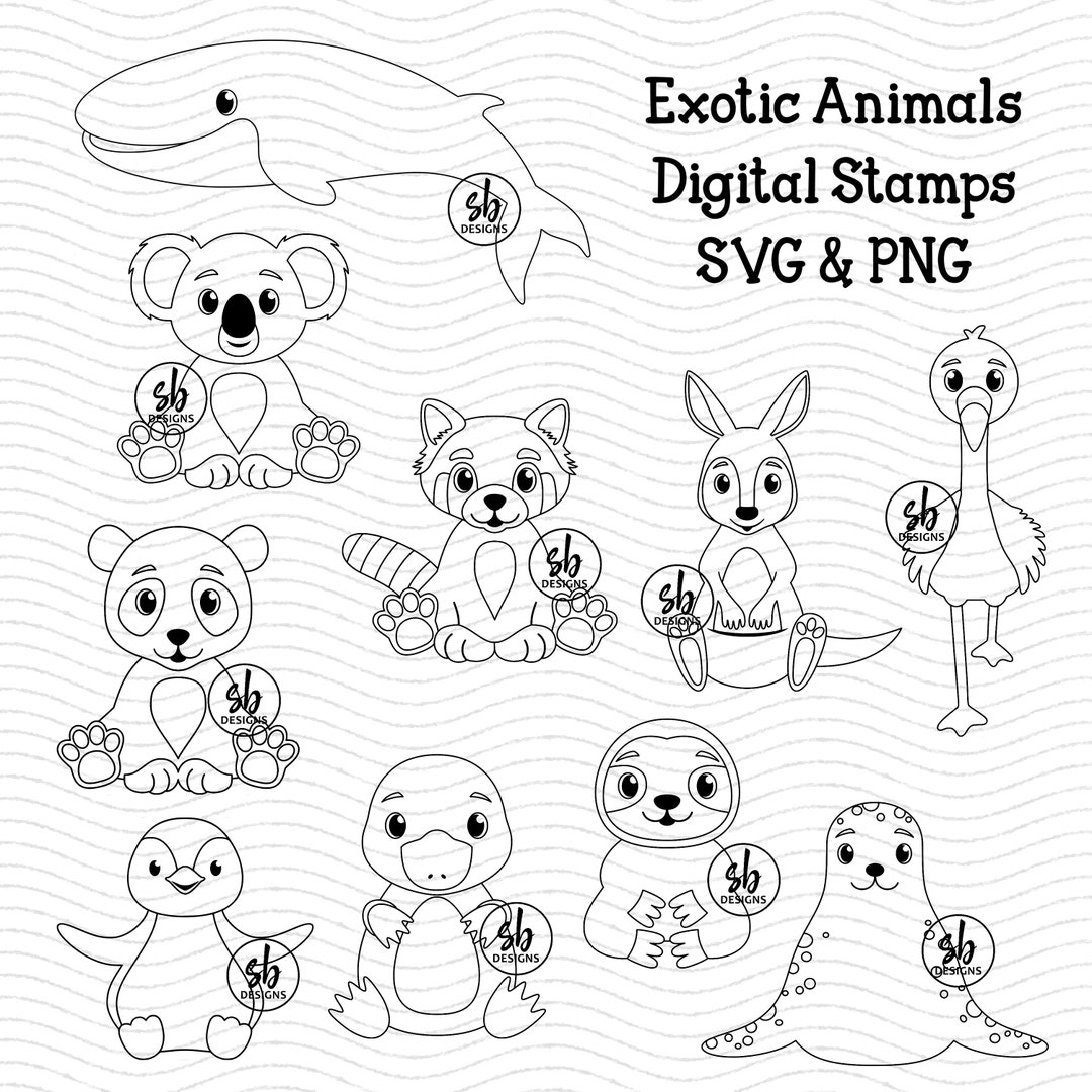 Exotic Animal Digital Stamps, Australian Animal SVG, Asian Animal Clip ...