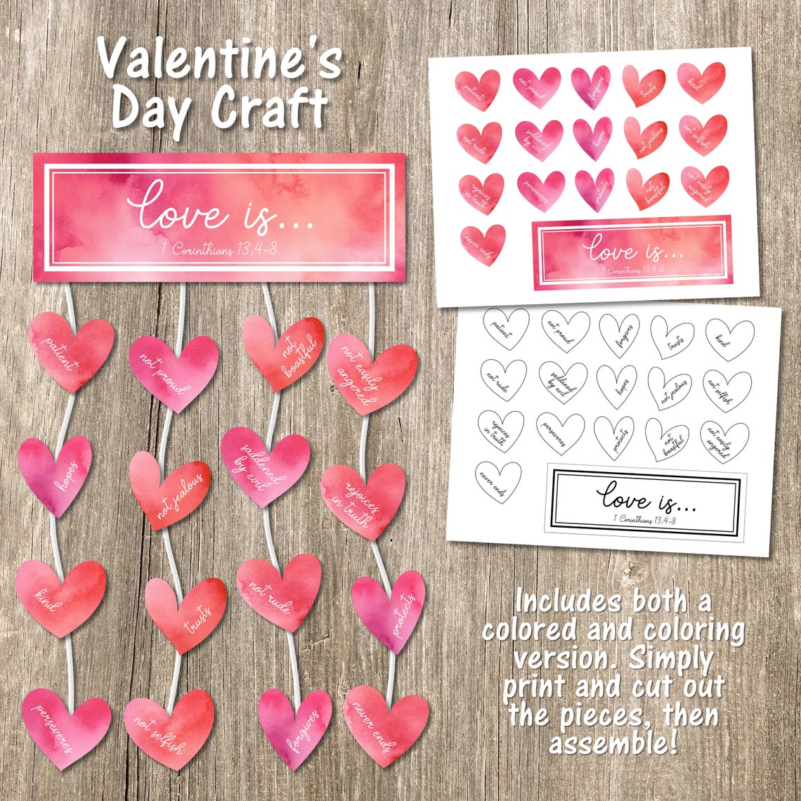 Valentine's Day Craft, Printable Craft, Heart Craft, Love Craft, Love ...