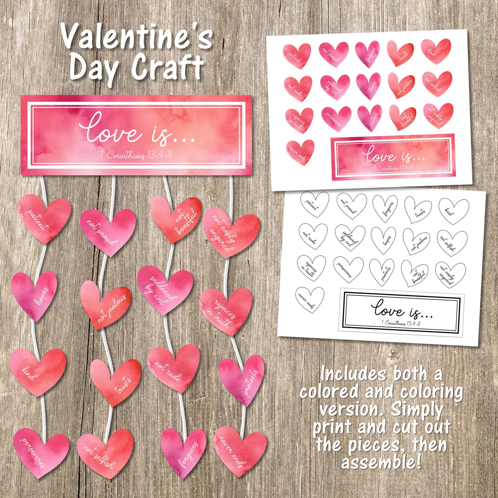 Valentine's Day Craft, Printable Craft, Heart Craft, Love Craft, Love ...