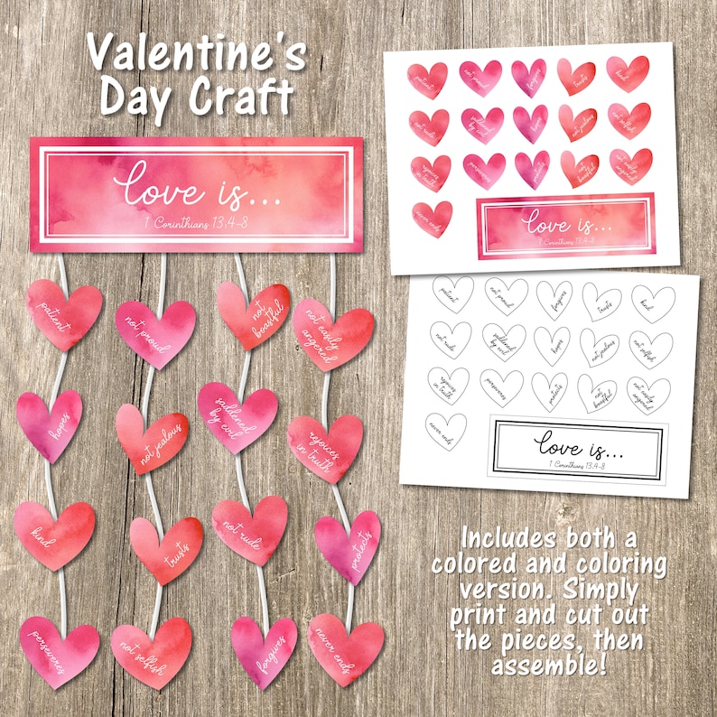 Valentine's Day Craft, Printable Craft, Heart Craft, Love Craft, Love ...