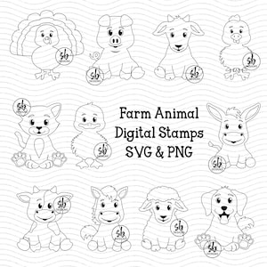 Farm Animal Digital Stamps, Farm Animal SVG, Farm Animal Clip Art, Cute ...