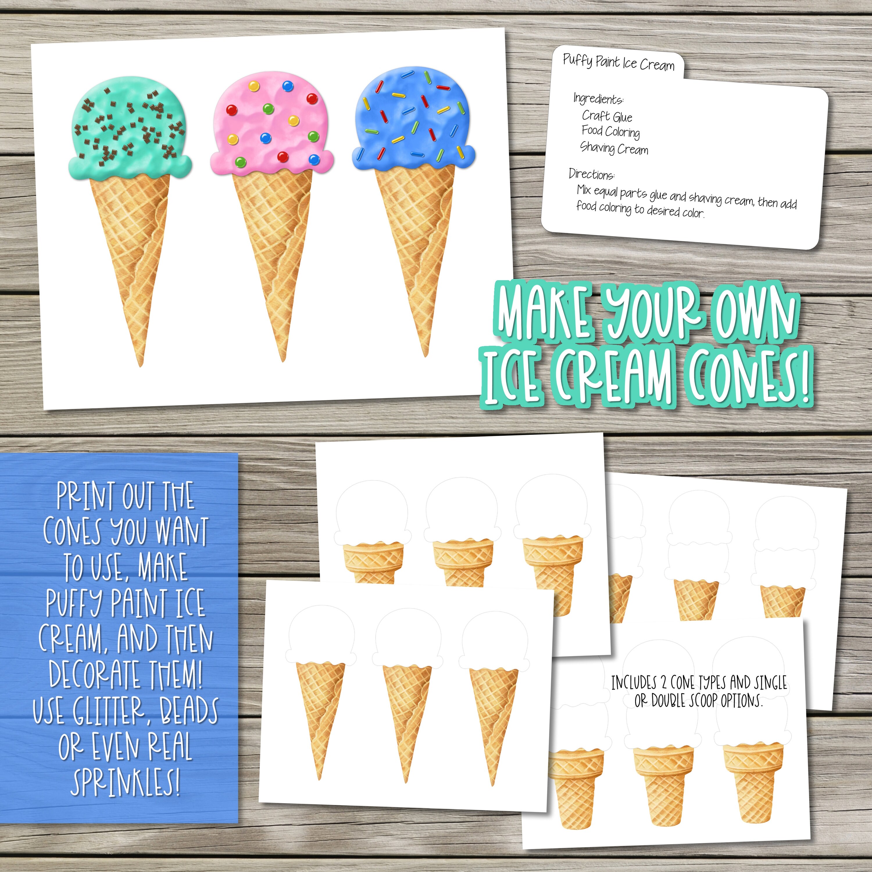 Kid's Summer Craft, Printable Summer Craft, Ice Cream Craft, Printable ...